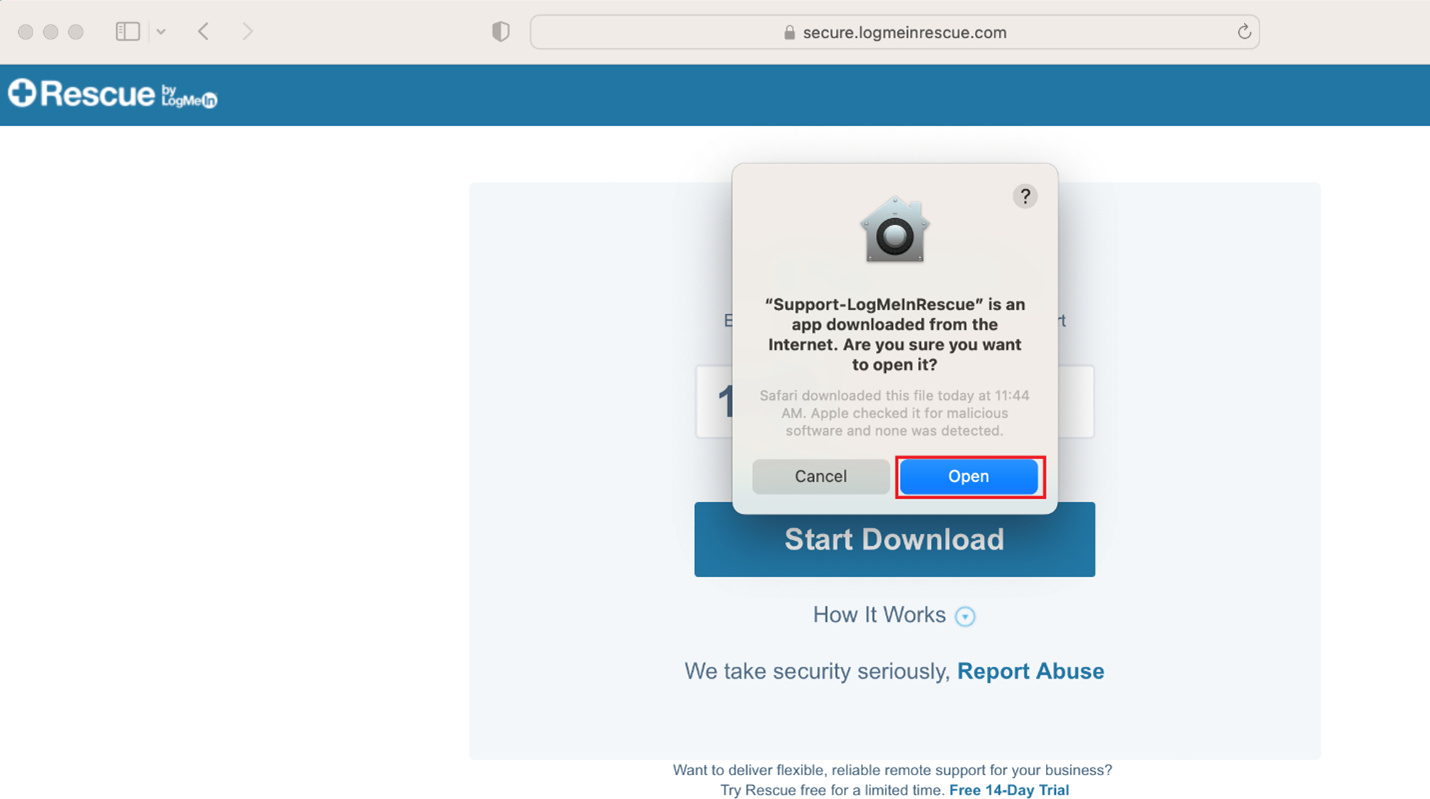 Webroot LogMeIn (LMI) session instructions for Apple (Mac) Computers
