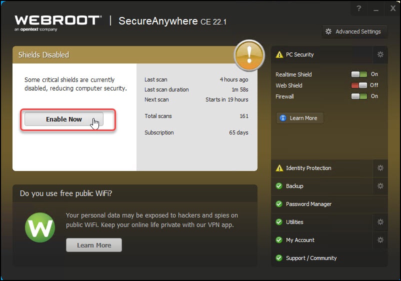 How Do I Turn on my Webroot SecureAnywhere Shields?