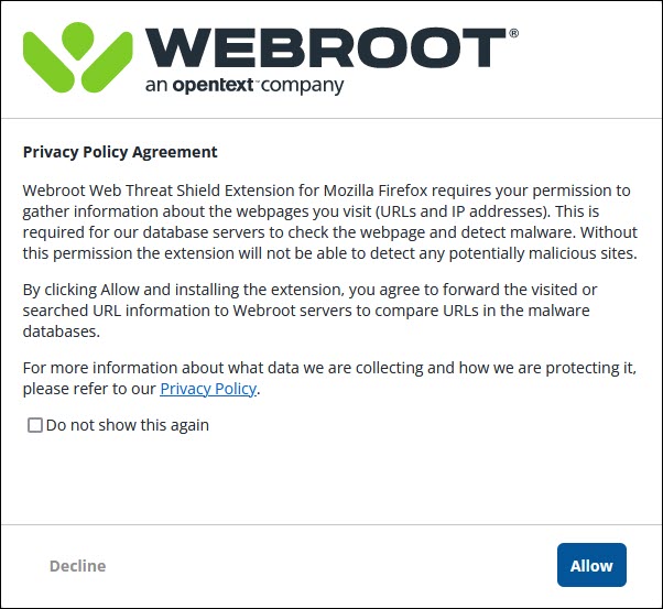 Installing the Webroot Web Threat Shield Firefox Extension