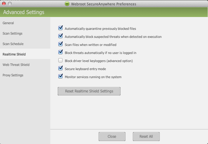 Changing Realtime shield settings