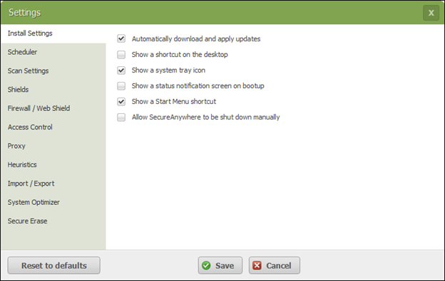 Changing the settings for the Webroot Web Threat Shield
