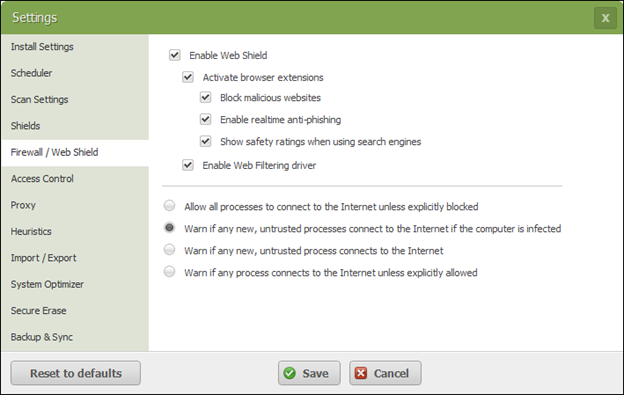 Changing the settings for the Webroot Web Threat Shield