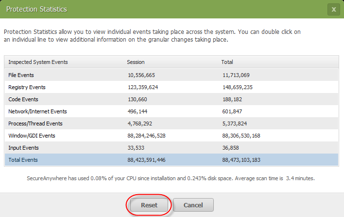 Clearing threats removed and totals scans information