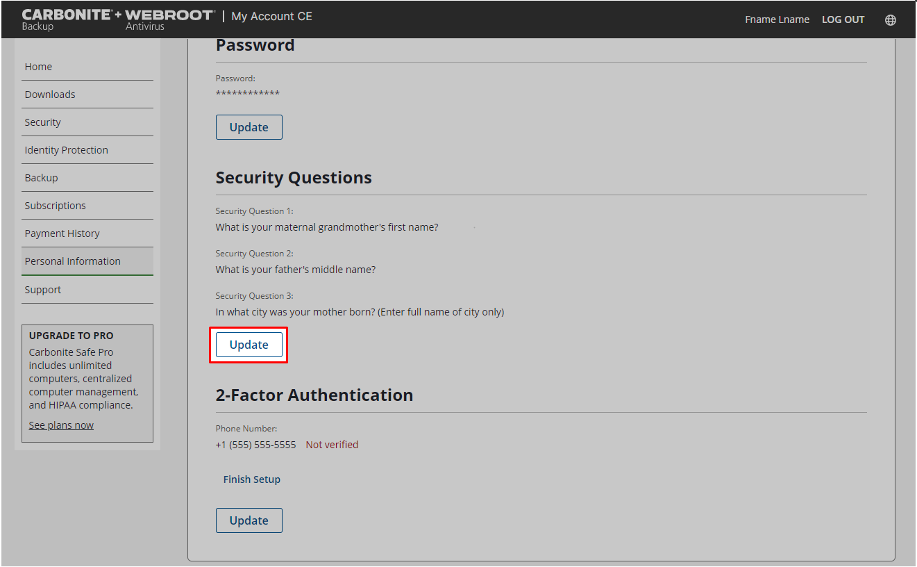 Changing Your Security Questions