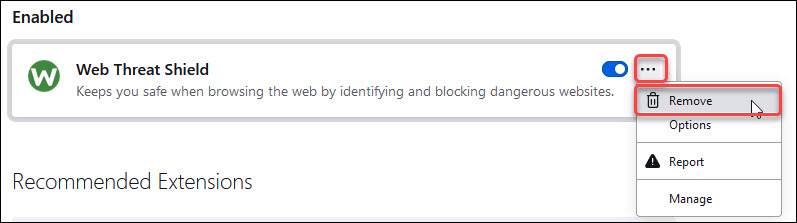 Uninstall Web Threat Shield Firefox